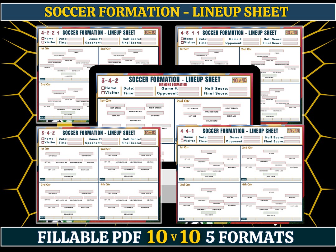 10v10 Soccer Formation Lineup Sheet, Fillable PDF, Soccer Training ...