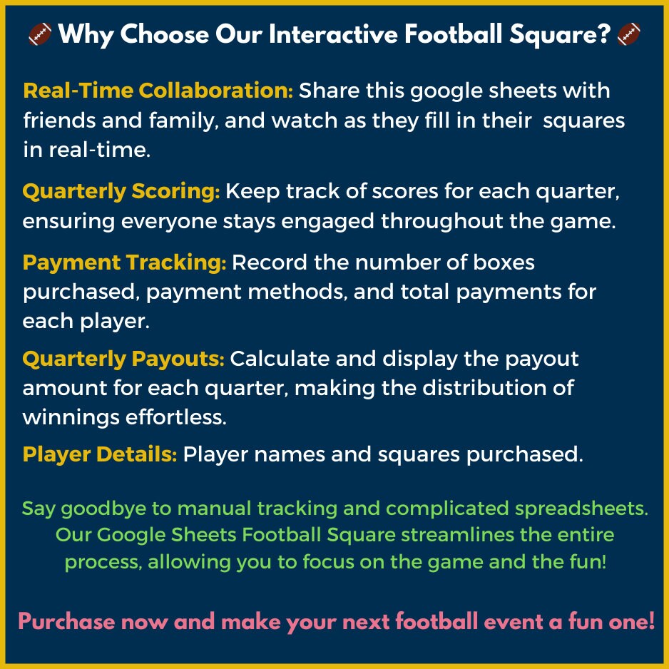 Google Sheets Football Squares, Share and Edit in Real Time, Super ...