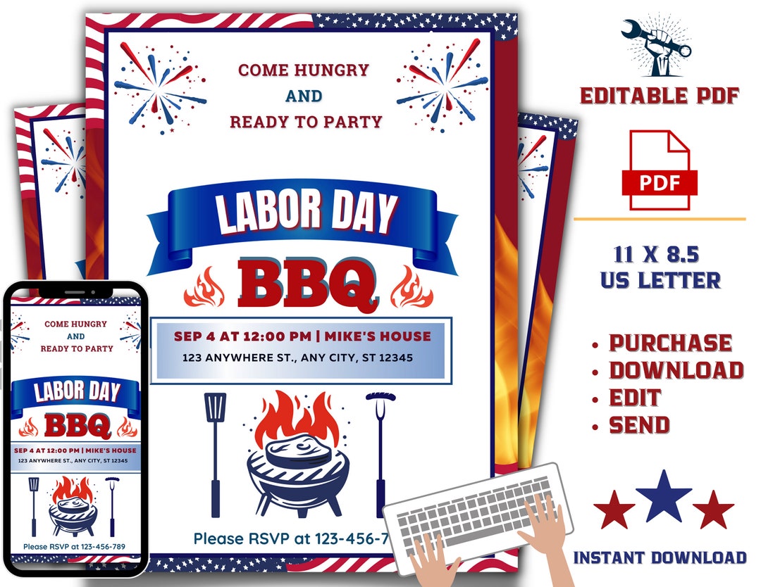 Labor Day Invitation, Editable Labor Day Invite, Instant Download ...