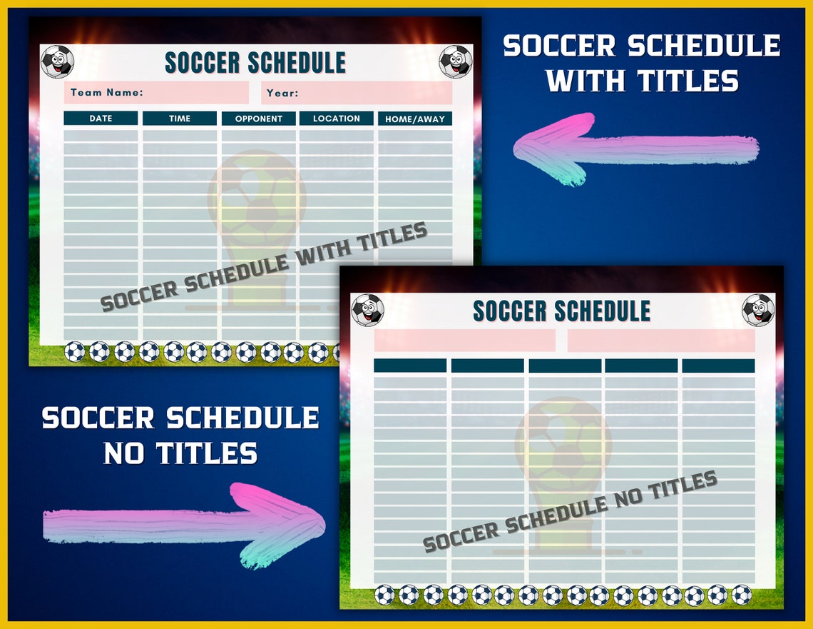 Soccer Schedule Template, Printable and Fillable Soccer Practice ...