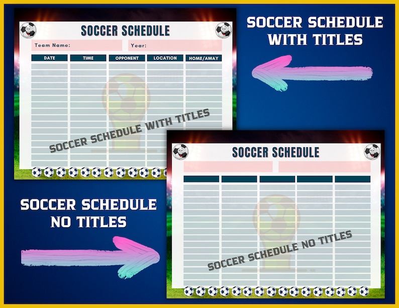 Soccer Schedule Template, Printable and Fillable Soccer Practice ...