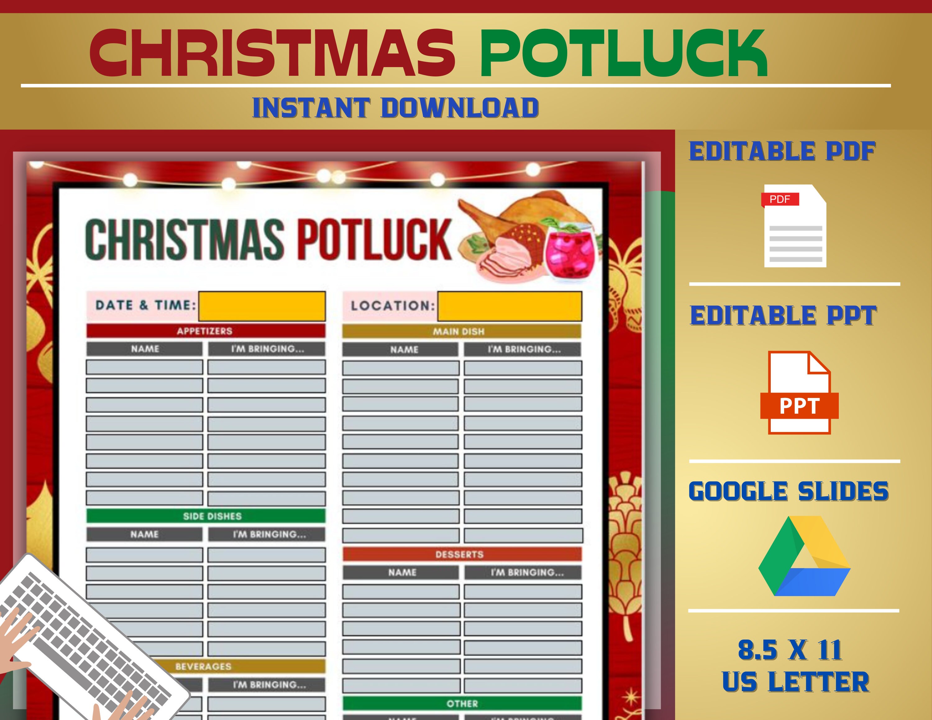 Christmas Potluck Sign up Sheet Google Slides Editable - Etsy