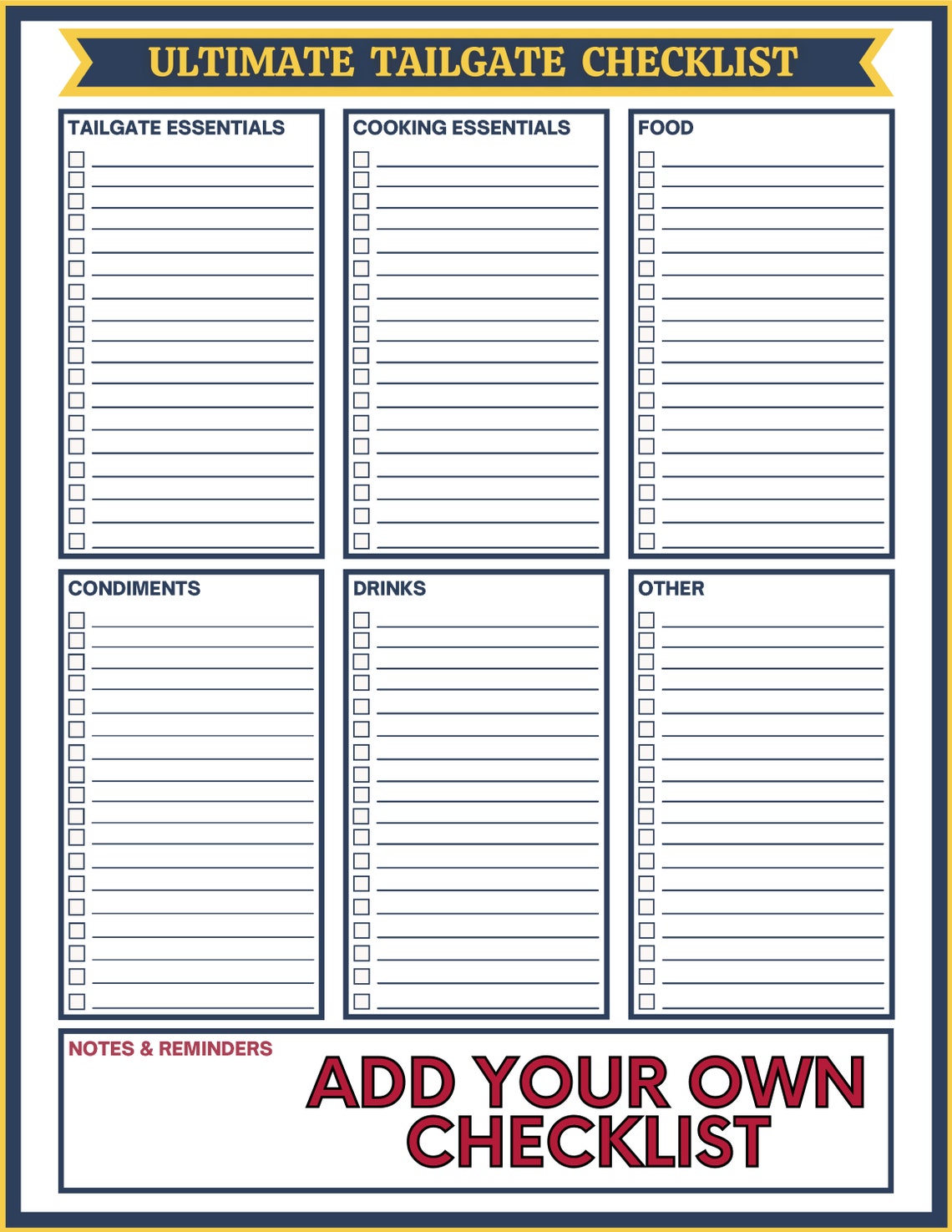 Ultimate Tailgate Checklist Printable, Football Tailgate Checklist ...