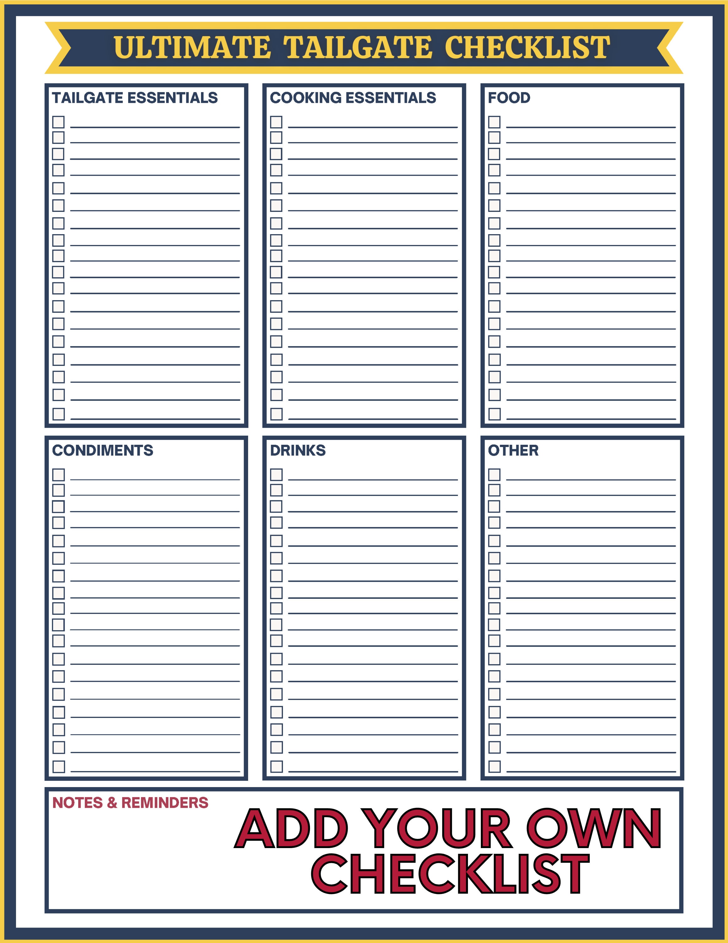 Ultimate Tailgate Checklist Printable, Football Tailgate Checklist ...