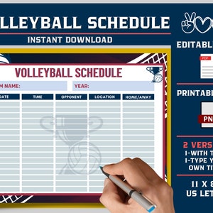 Volleyball Schedule Template, Printable Practice Schedule, Editable ...