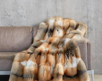 Real Fox Throw, Luxury Living Room, Genuine Fur Blanket, Fox Fur ...