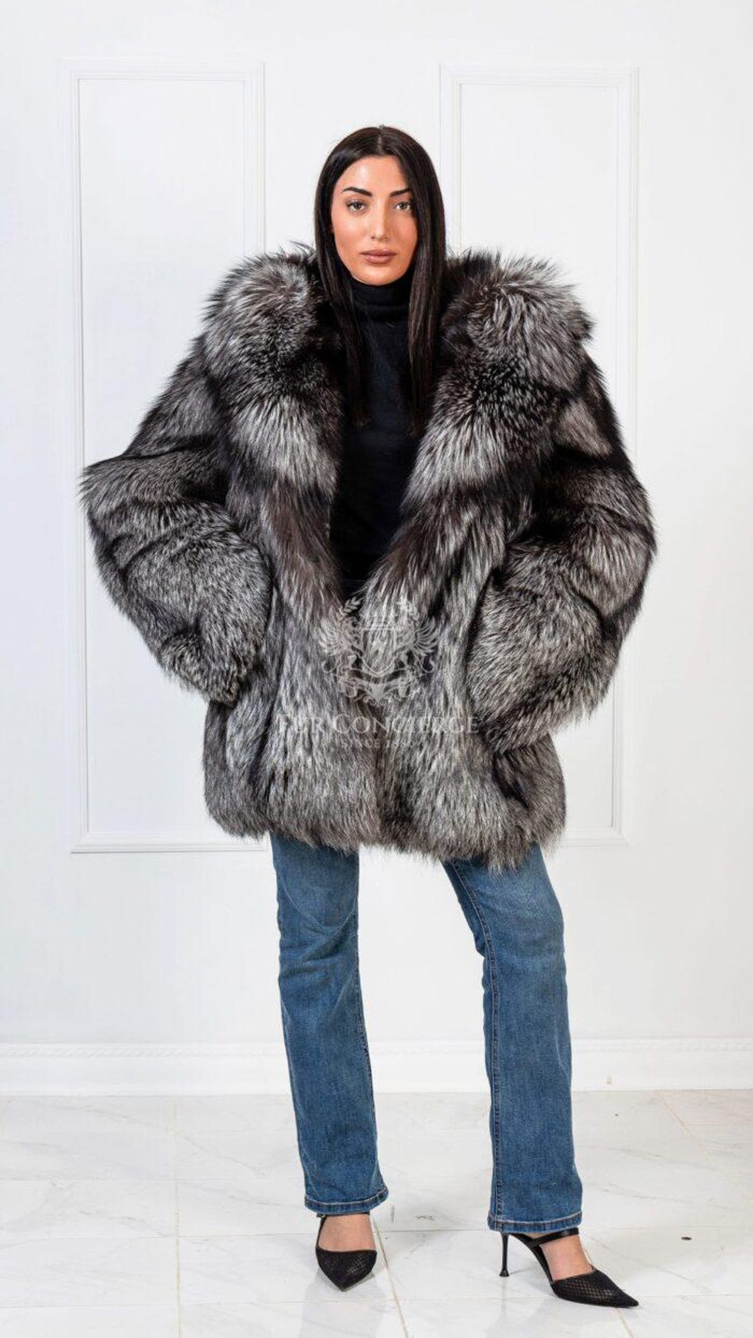 Luxury Silver Fox Fur Jacket With Big Hood,real Fur Jacket,silver Fox ...