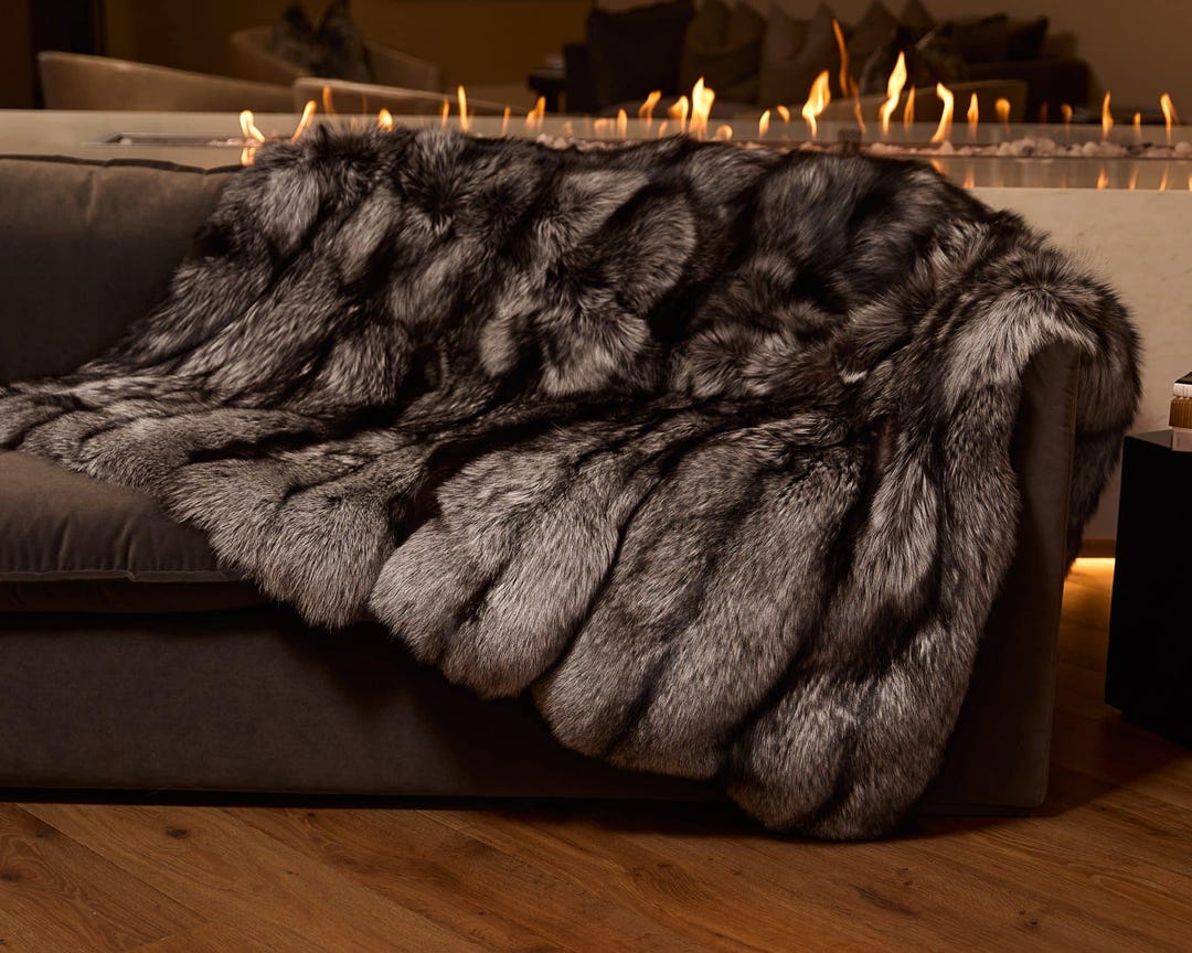 Luxury Finnish Saga Silver Fox Fur Blanket –throw,real Fox Fur Throw ...