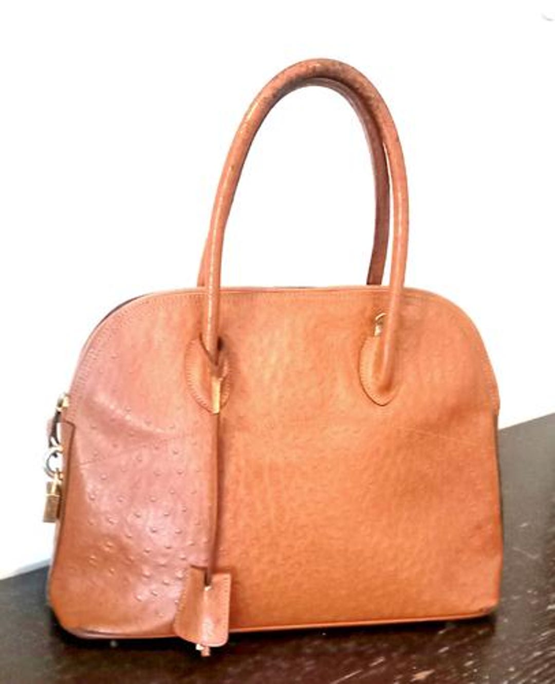 Vintage Handbag in Camel-colored Ostrich Leather - Etsy
