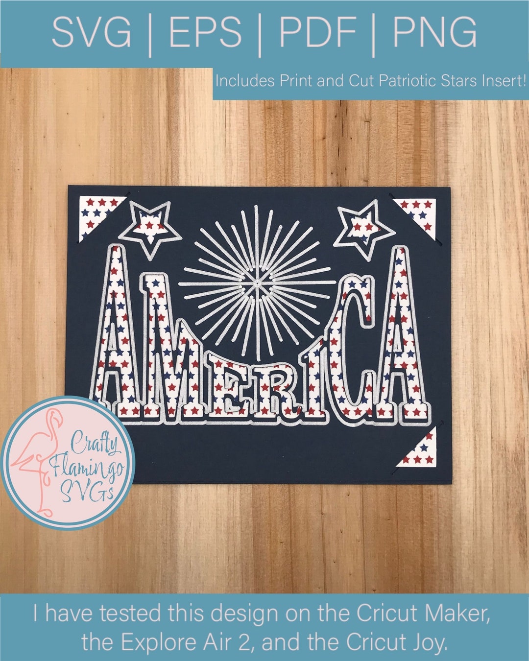 America Fireworks Card With Envelope SVG, Summer Patriotic Card ...