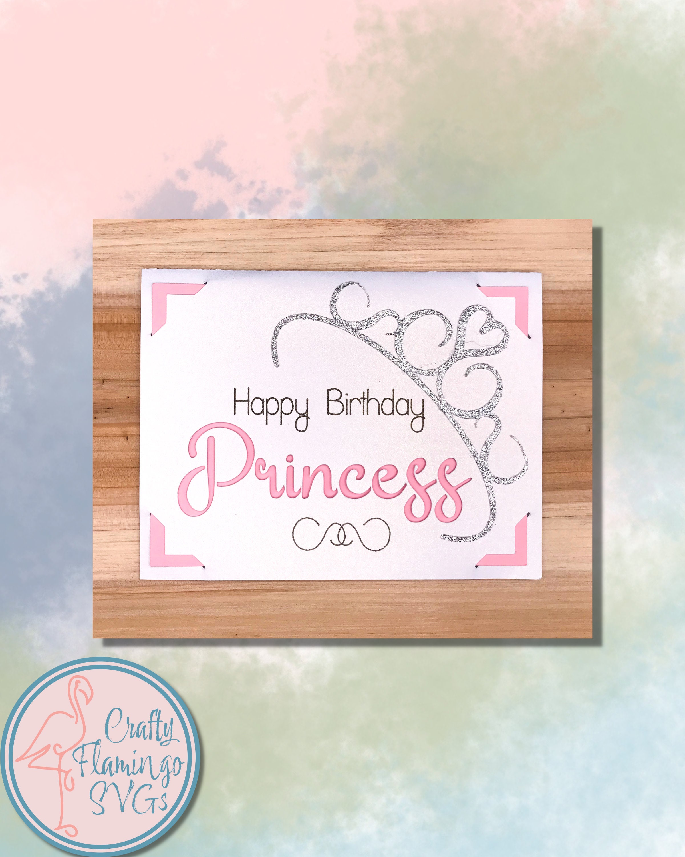 Princess Birthday Card SVG: Tiara Design With Envelope (digital File ...