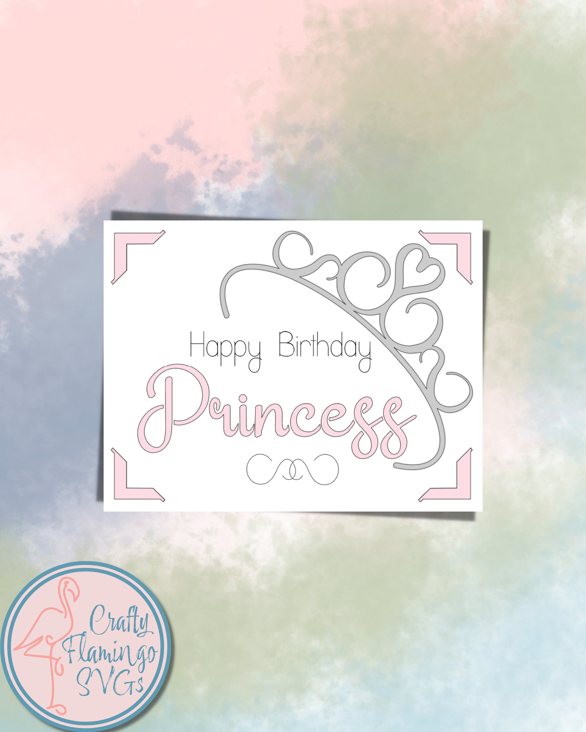 Princess Birthday Card SVG: Tiara Design With Envelope (digital File ...
