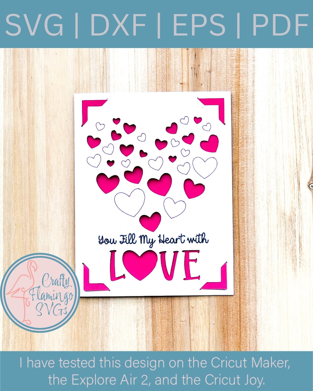 You Fill My Heart With LOVE Valentine Card Svg, Cricut Valentine Card ...