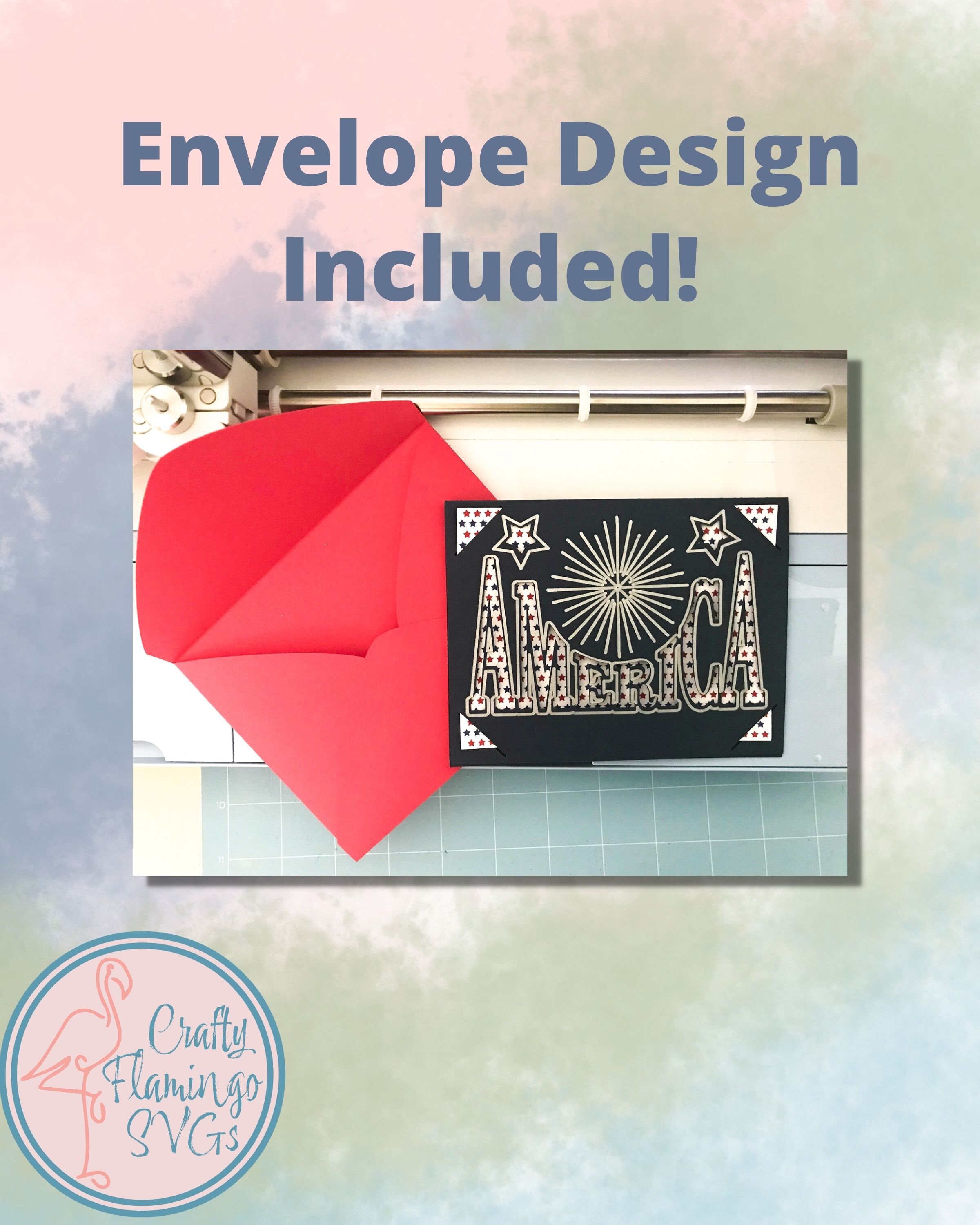 America Fireworks Card With Envelope SVG, Summer Patriotic Card ...