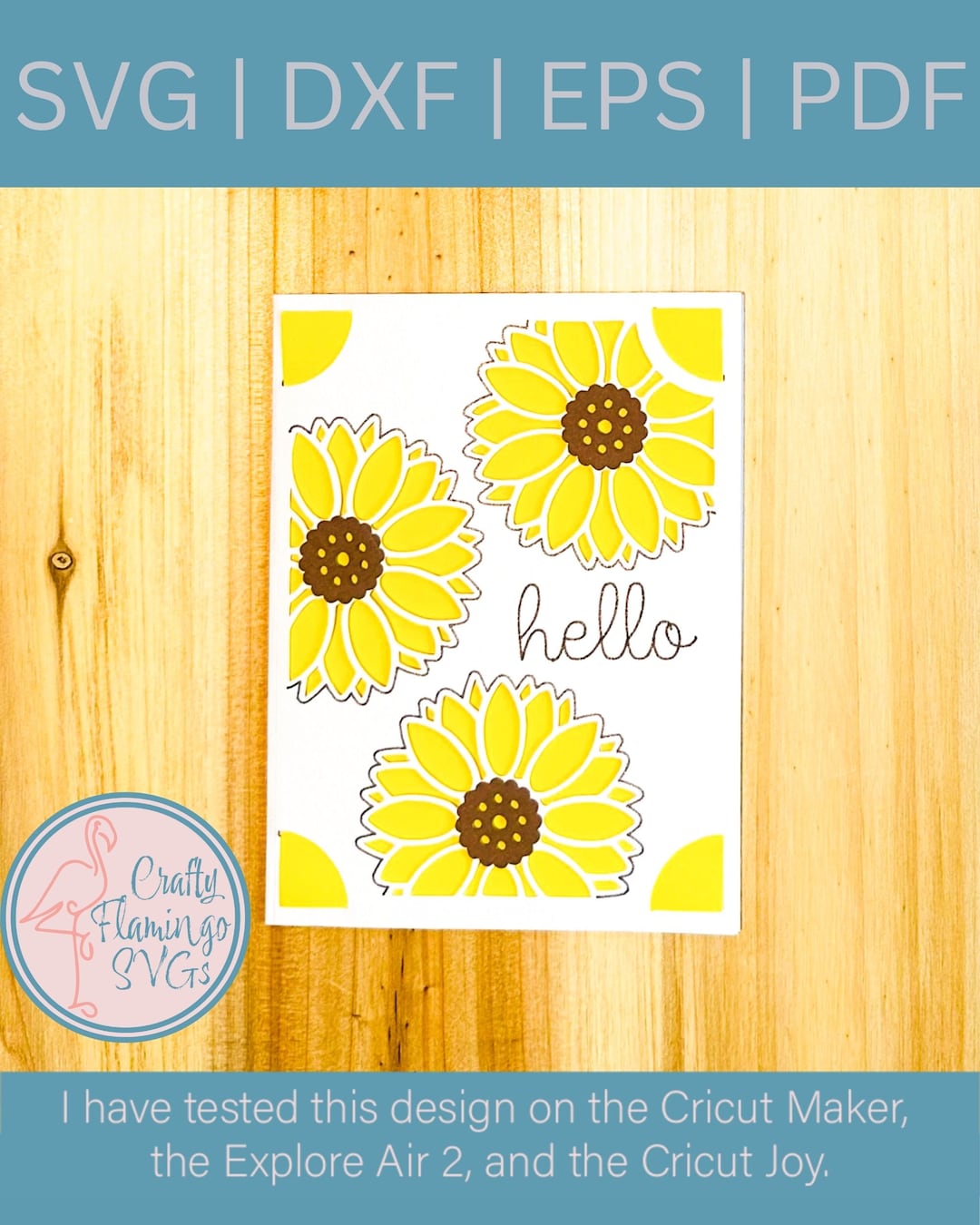 Sunflower Hello Insert Card With Envelope, Sunflower Greeting Card SVG ...