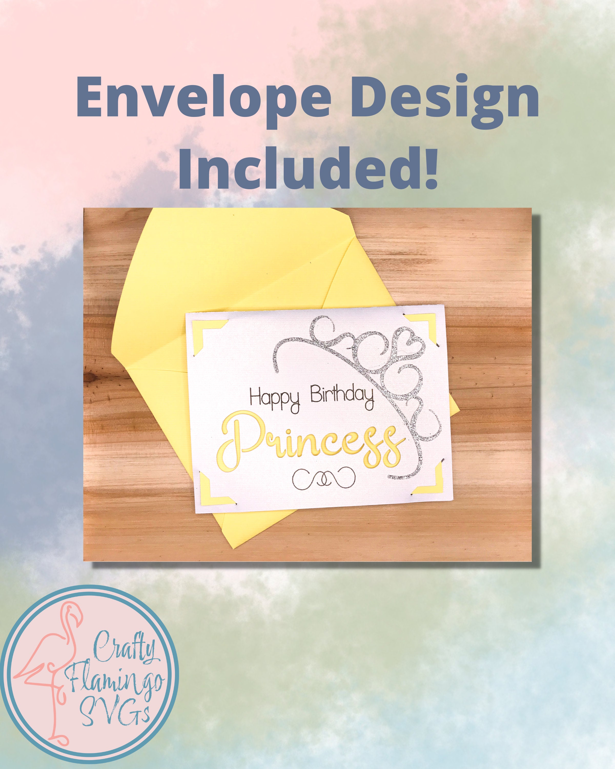 Princess Birthday Card SVG: Tiara Design With Envelope (digital File ...