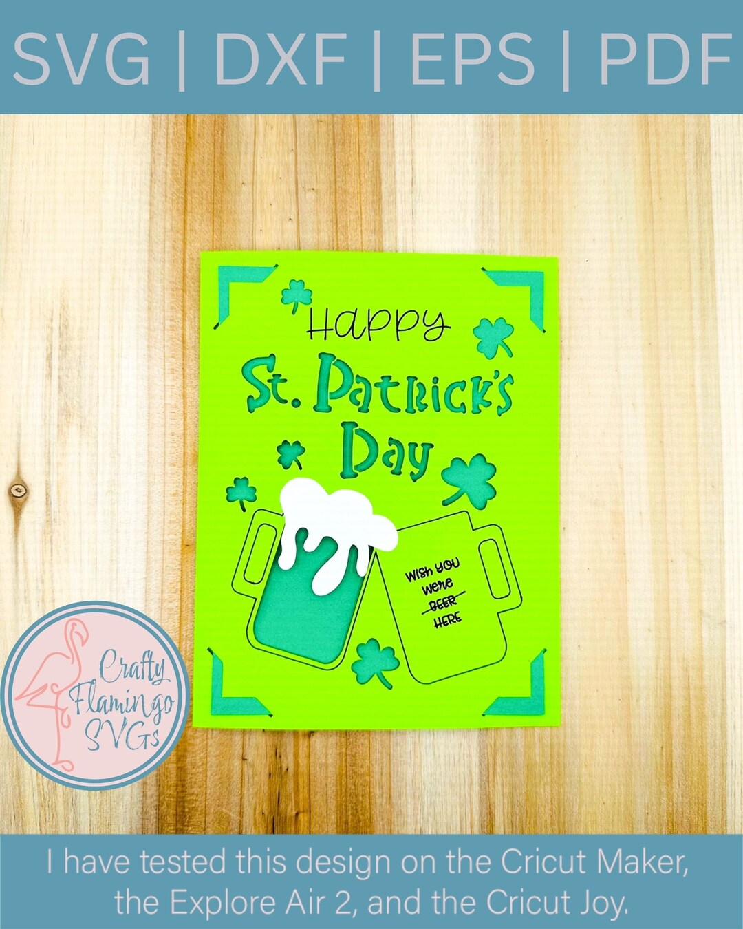 St Patricks Day Beer Mug Card SVG for Cricut, Green Beer Card SVG, Wish ...