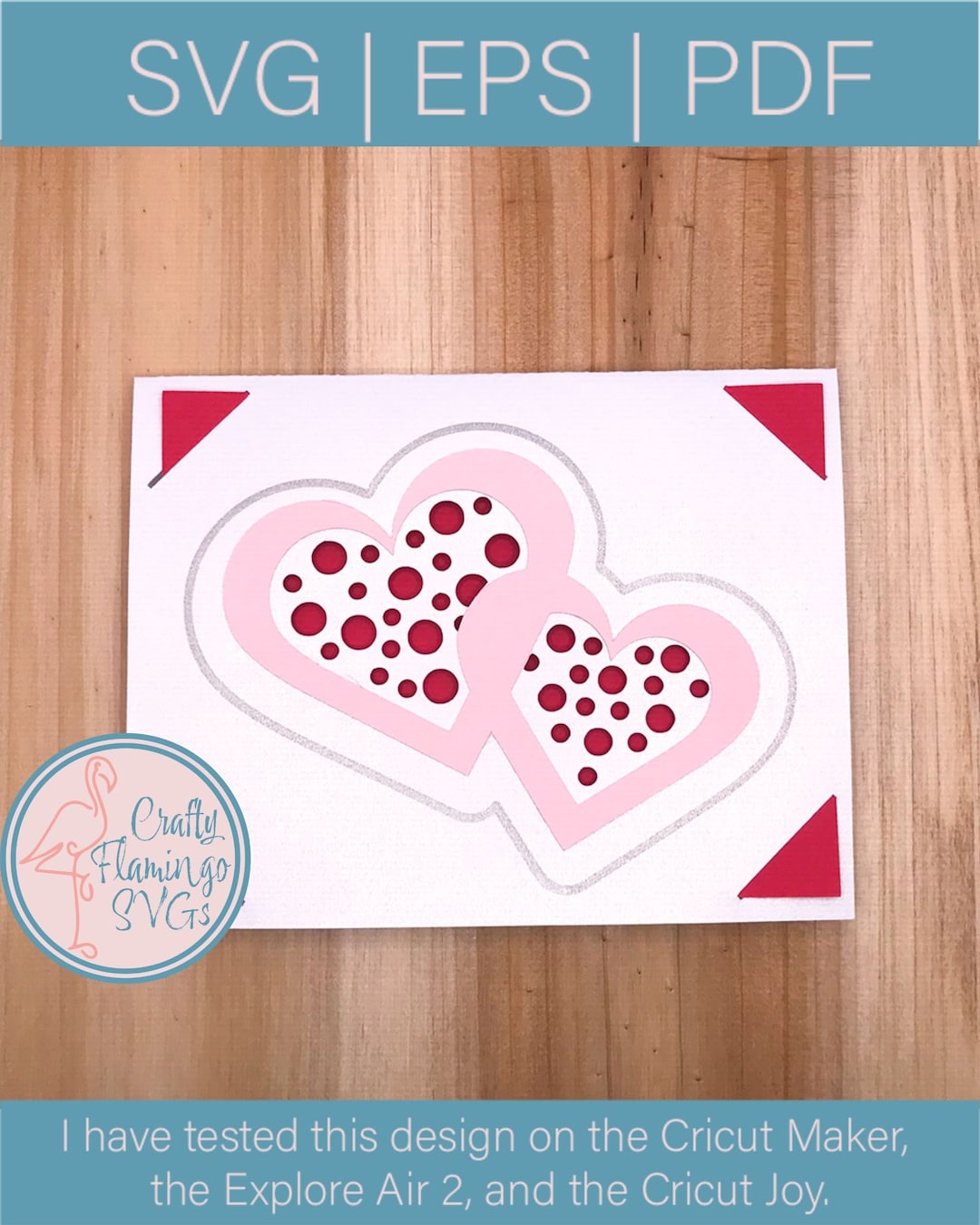 Two Hearts Card, Joined Hearts Card SVG, Easy Heart Card, Heart ...