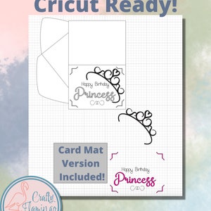 Princess Birthday Card SVG: Tiara Design With Envelope (digital File ...
