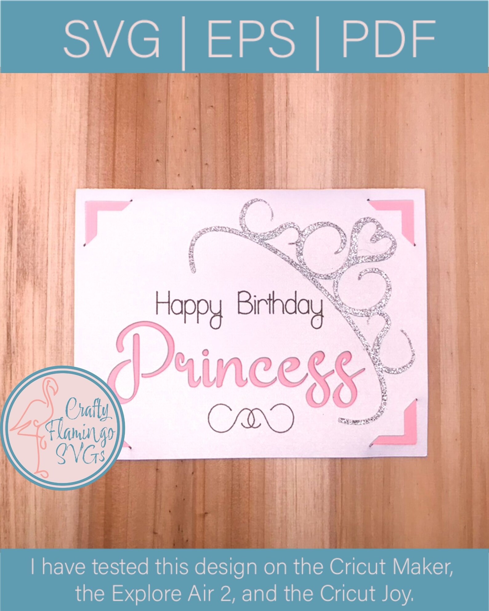 Princess Birthday Card SVG: Tiara Design With Envelope (digital File ...