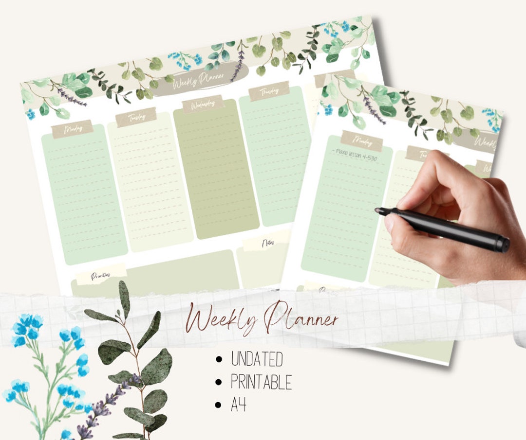 Digital Printable Weekly Planner - Etsy