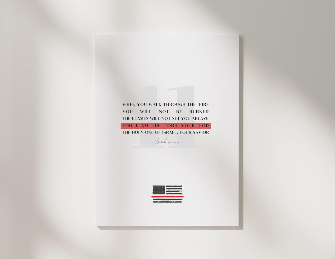 Thin Red Line Bible Scripture - Firefighter Wall Art- Print - Etsy