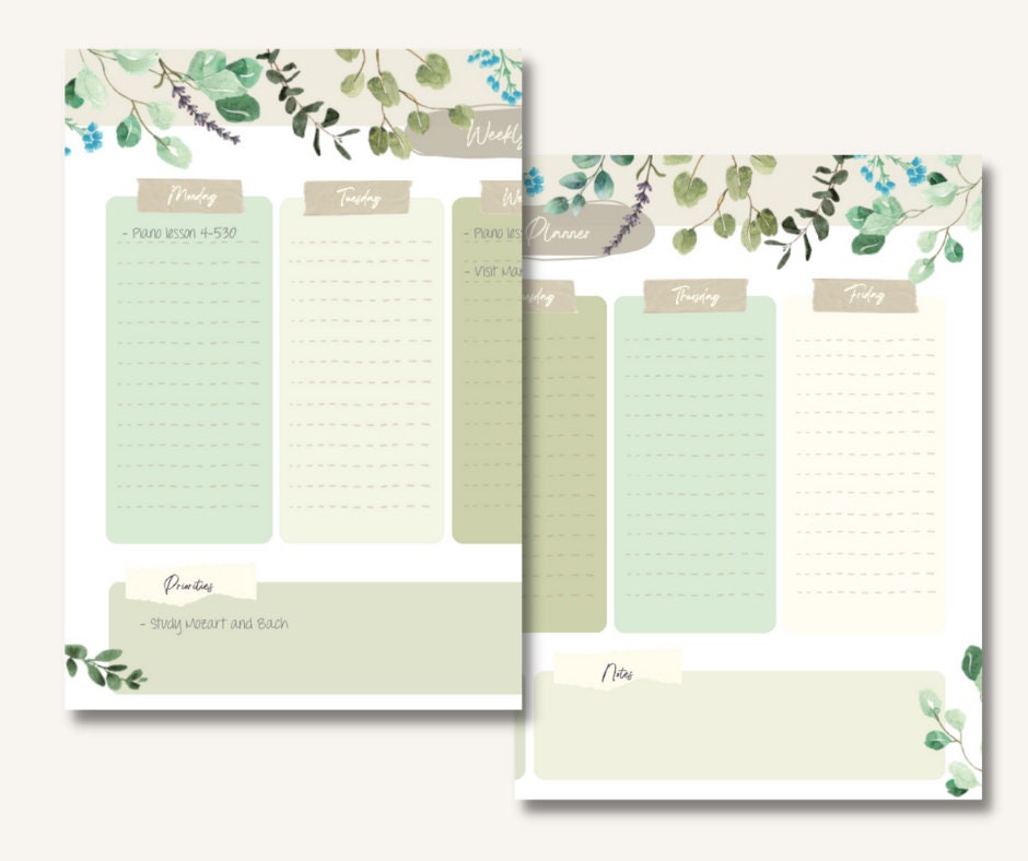 Digital Printable Weekly Planner - Etsy