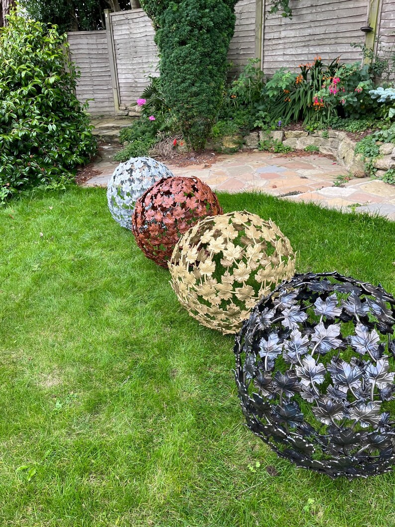 Garden Orb Sculpture Leaf Sphere Artwork Gold Steel Leaves Love Garden ...