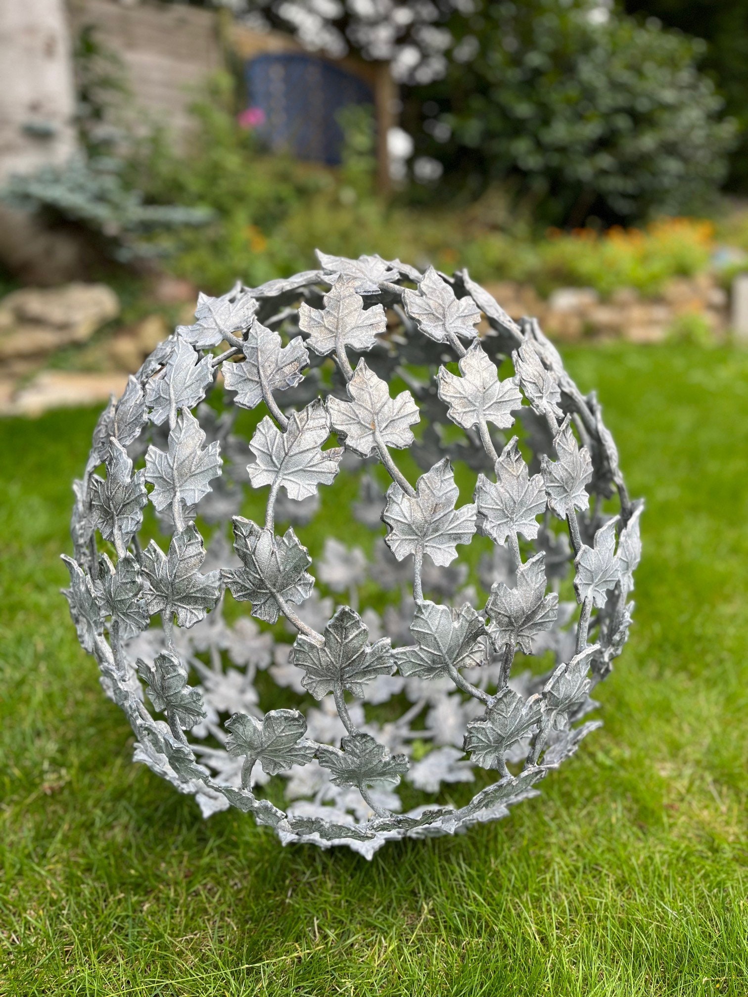 Garden Orb Sculpture Leaf Sphere Artwork Steel Leaves Love Garden Art ...