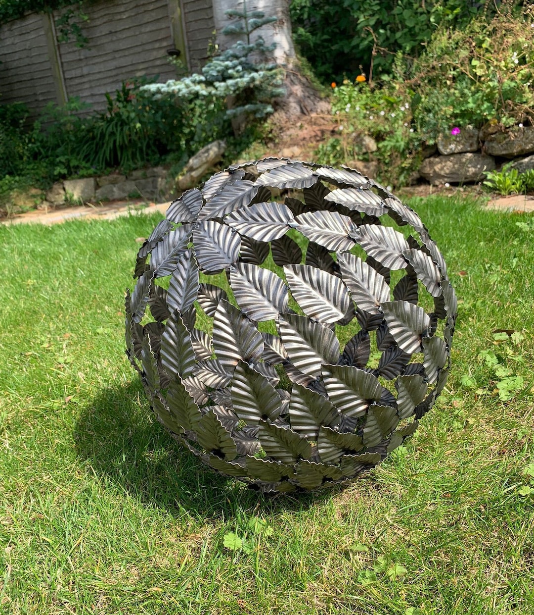 Leaf Sphere Sculpture Handmade Small Metal / Garden Yard Art / Garden ...