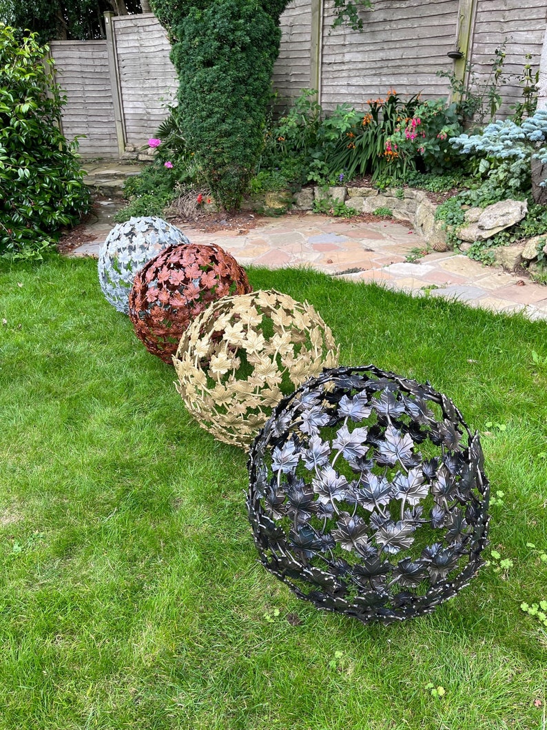 Garden Orb Sculpture Leaf Sphere Artwork Steel Leaves Love Garden Art ...
