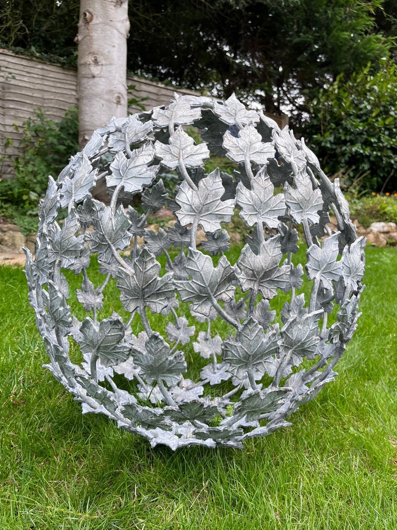 Garden Orb Sculpture Leaf Sphere Artwork Steel Leaves Love Garden Art ...