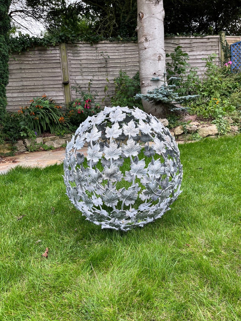 Garden Orb Sculpture Leaf Sphere Artwork Steel Leaves Love Garden Art ...
