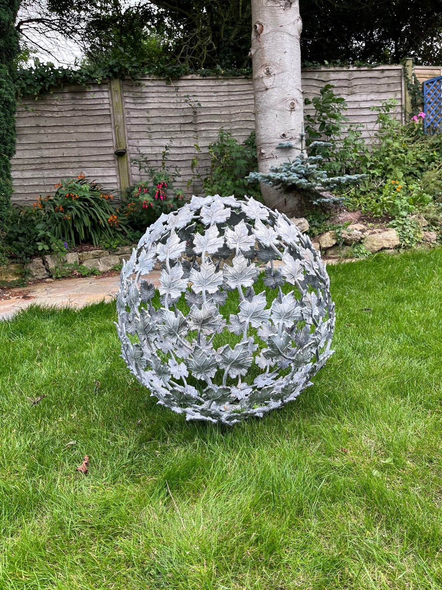 Garden Orb Sculpture Leaf Sphere Artwork Steel Leaves Love Garden Art ...
