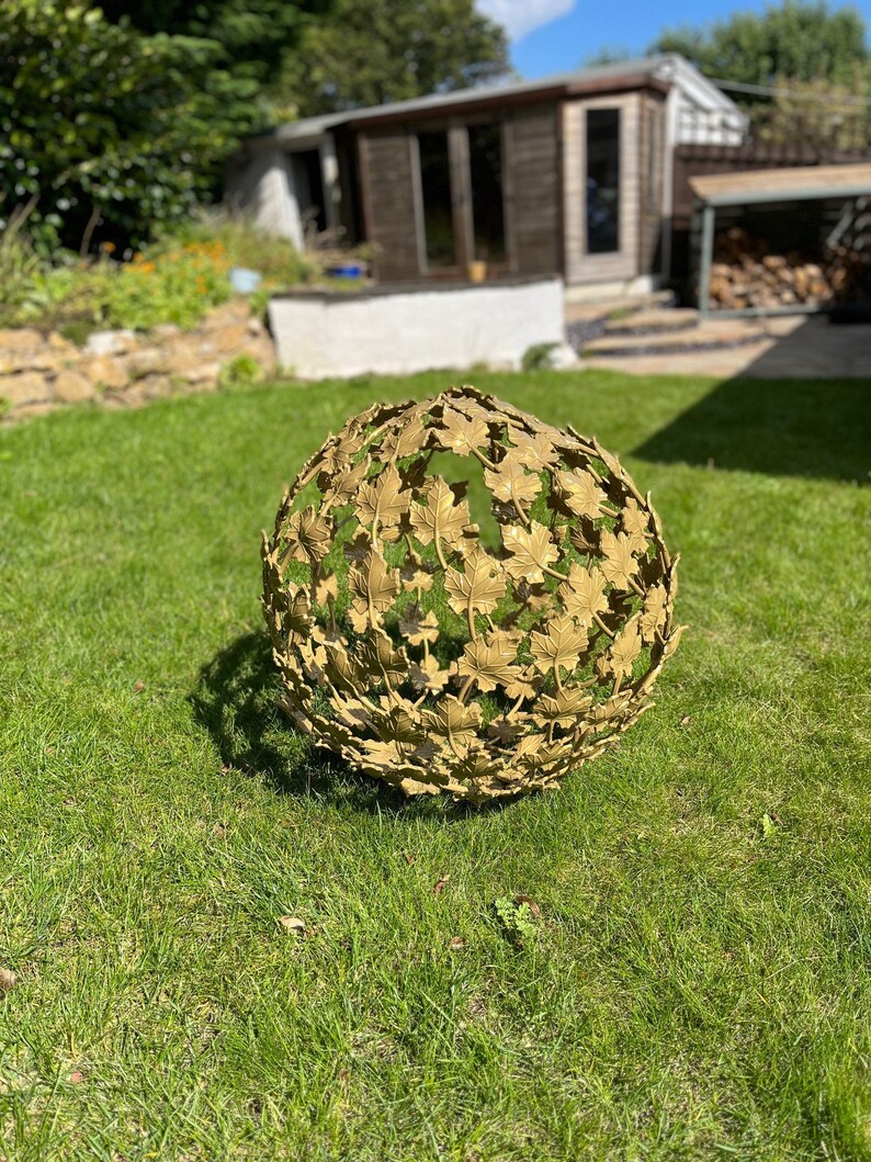 Garden Orb Sculpture Leaf Sphere Artwork Gold Steel Leaves Love Garden ...