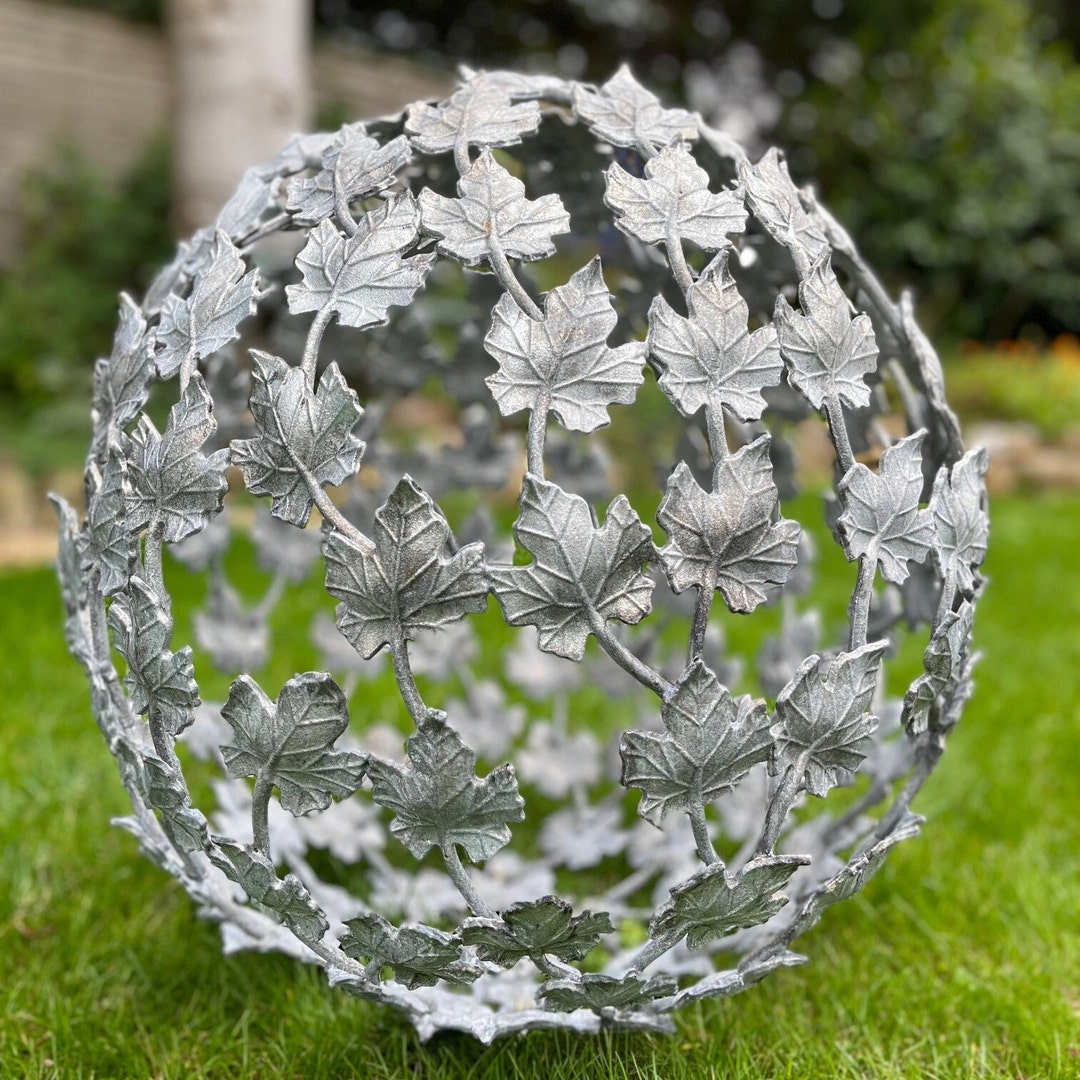 Garden Orb Sculpture Leaf Sphere Artwork Steel Leaves Love Garden Art ...