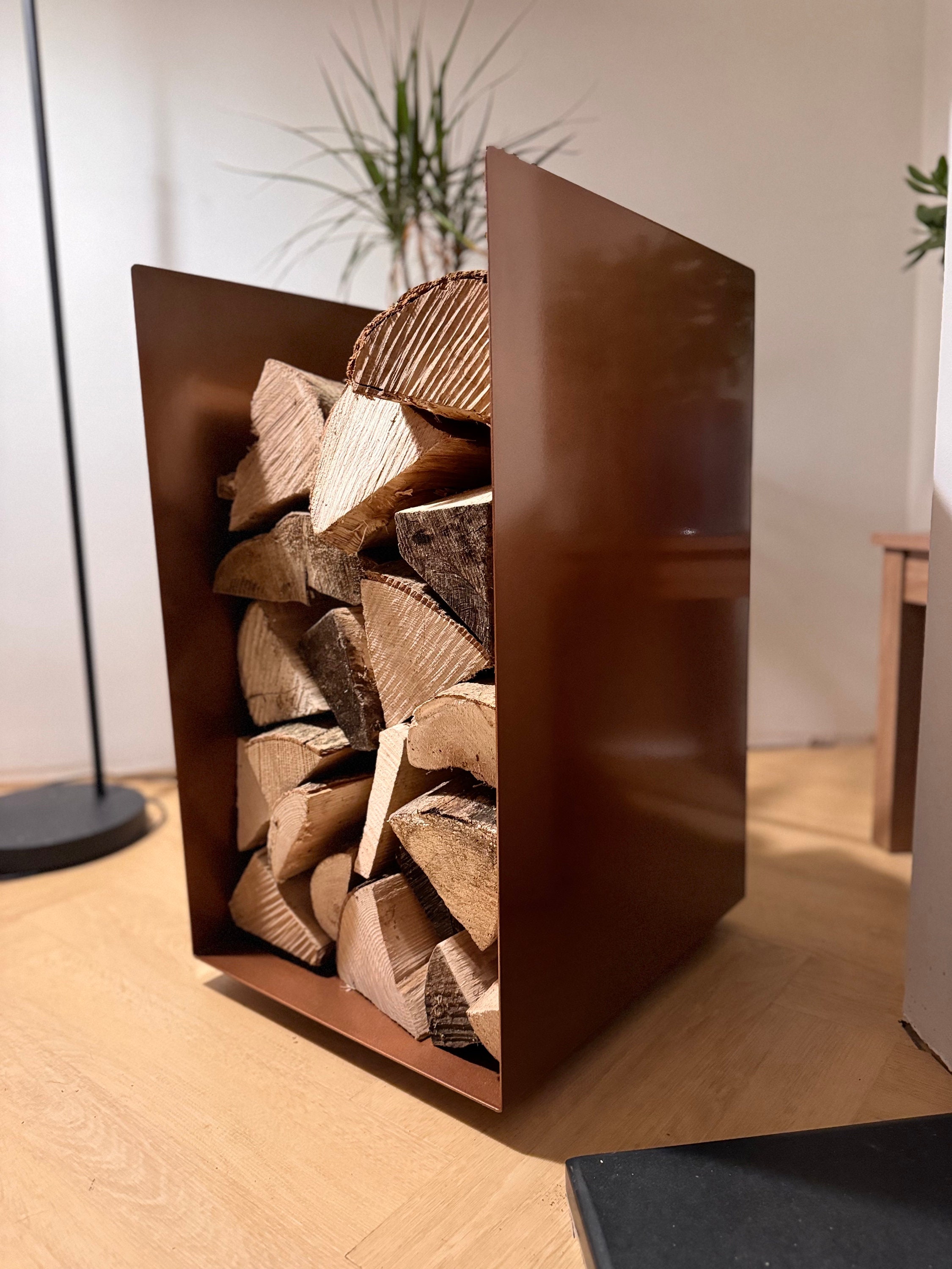 Contemporary Copper Steel Log Store Firewood Basket Log Holder Firewood ...