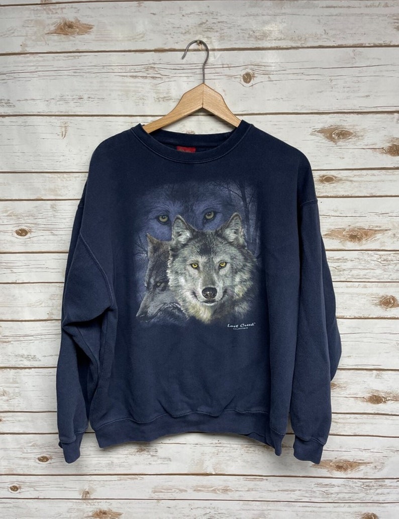 Vintage Wolf Crewneck Sweatshirt Wolves Crew Neck Sweatshirt Lone Wolf ...