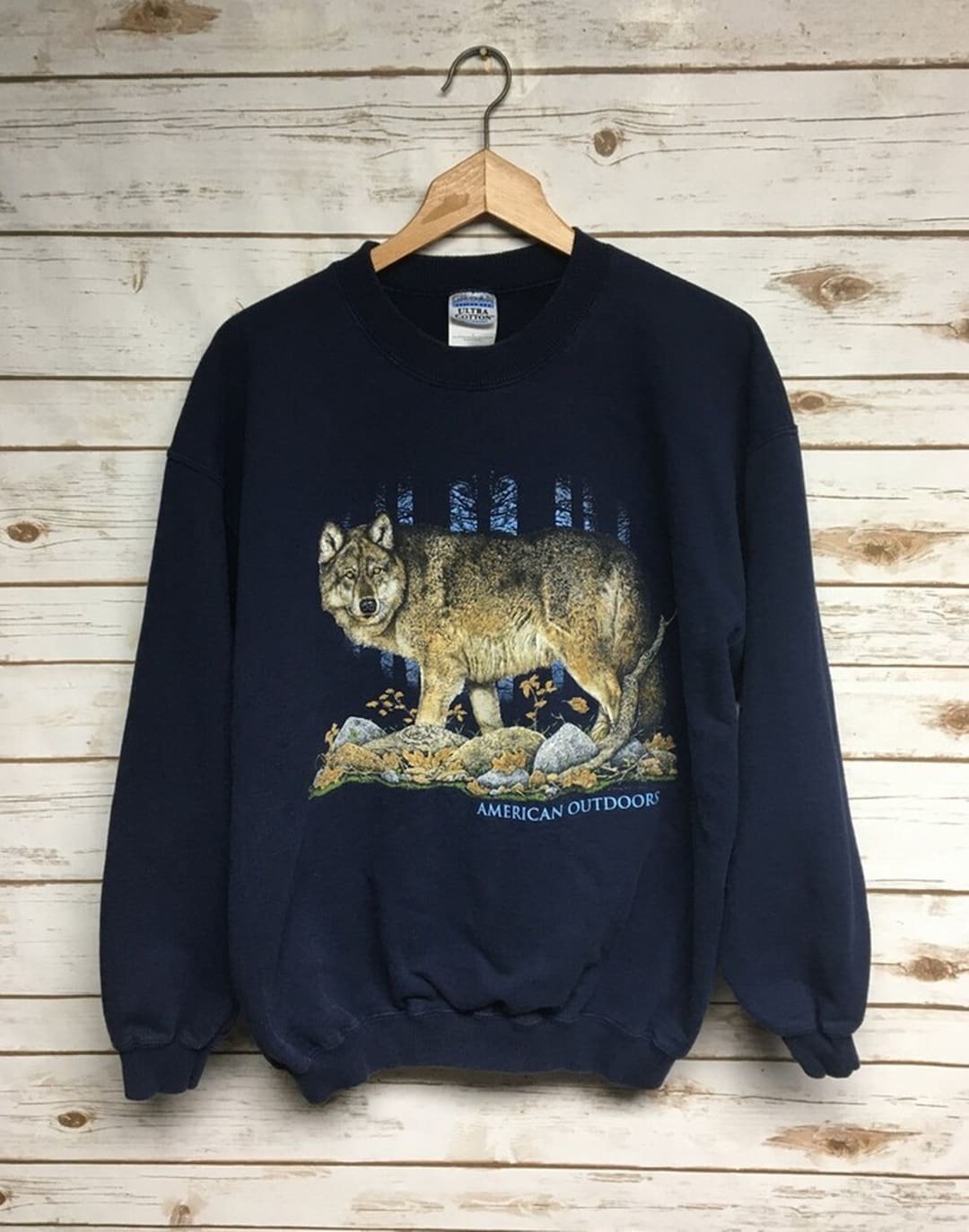Vintage 90's Wolf Crewneck Sweatshirt Outdoors Nature Lone Wolf Crew Neck Sweatshirt Wolves ...