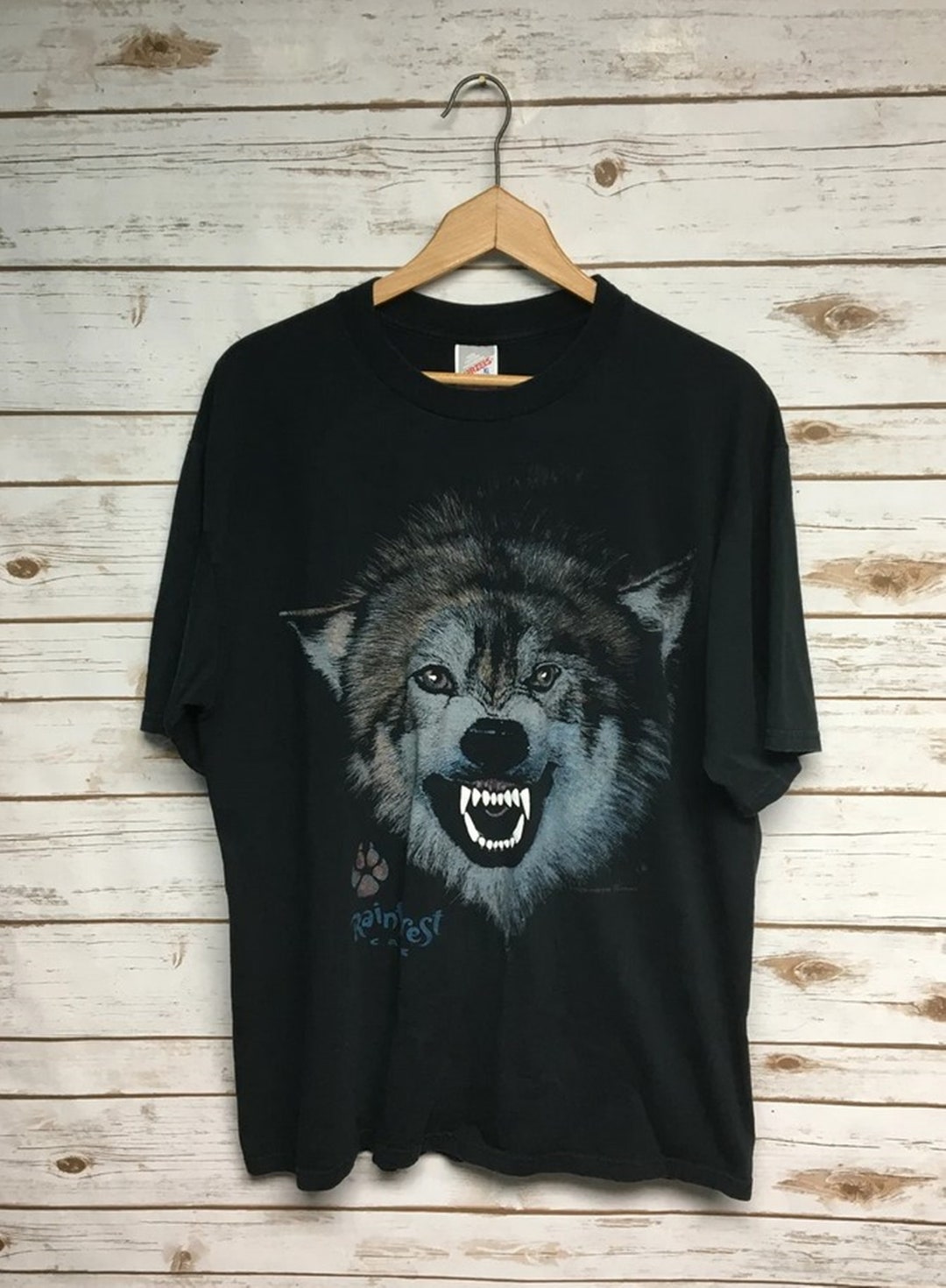 Vintage 90's Wolf Tshirt Rainforest Cafe Lone Wolf Animal Print Shirt ...