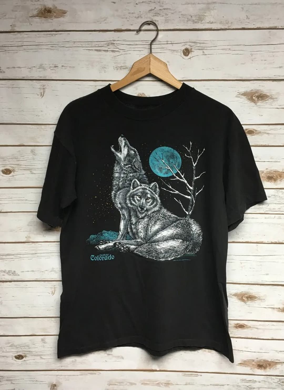 Vintage 90's Wolf Tshirt Lone Wolf Howling Wolf Black T-shirt Nature ...