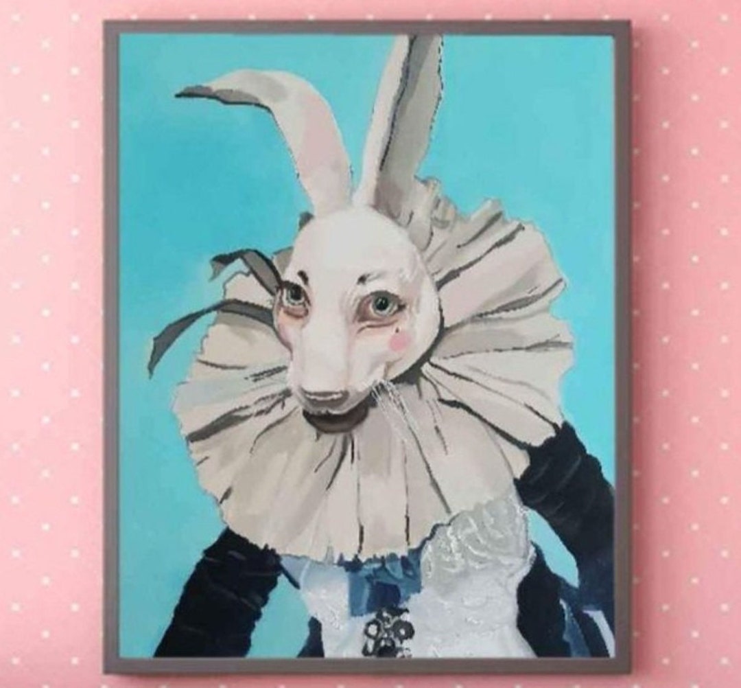 March Rabbit Original Oil Painting Canvas White Hare Picture Alice ...