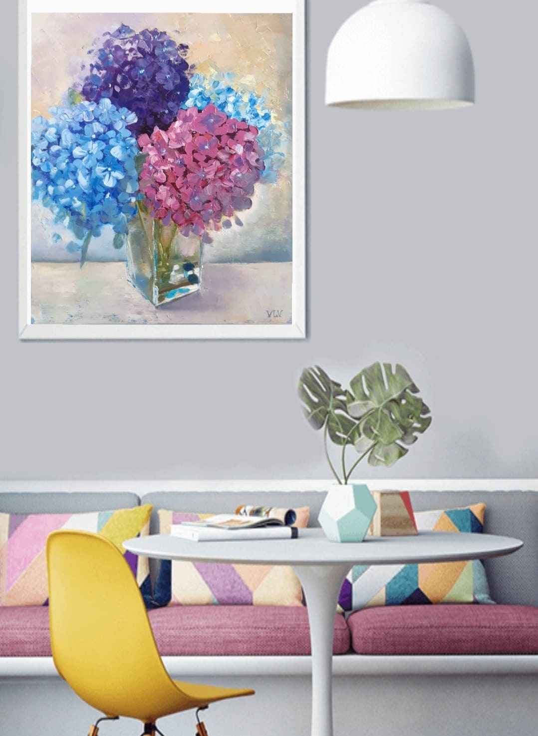 Hydrangea in Vase Original Oil Painting Canvas Abstract Flowers Art ...