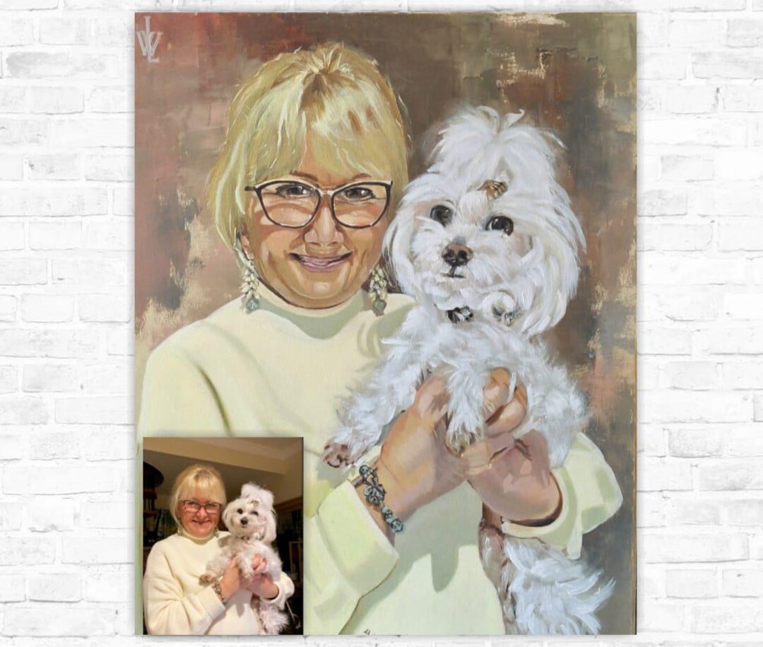 Custom Portrait With Pet From Your Photo Personalized Oil Portrait on ...