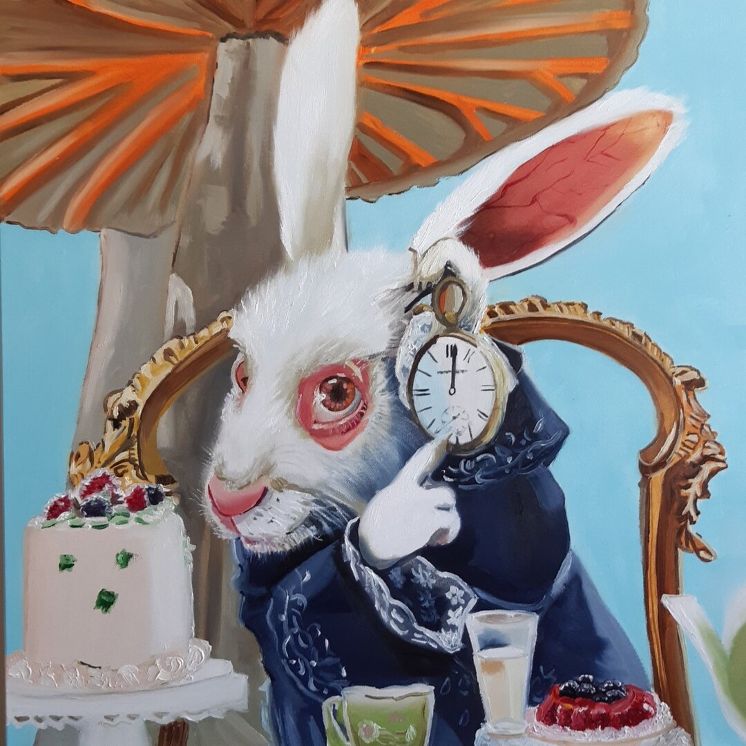 March Rabbit Original Oil Painting Alice Wonderland Lewis Carrol Art ...