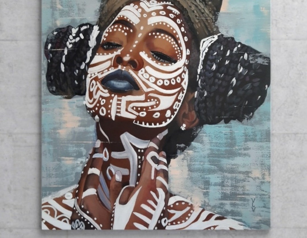 African Black Girl Big Oil Painting Canvas Original Artwork Woman ...