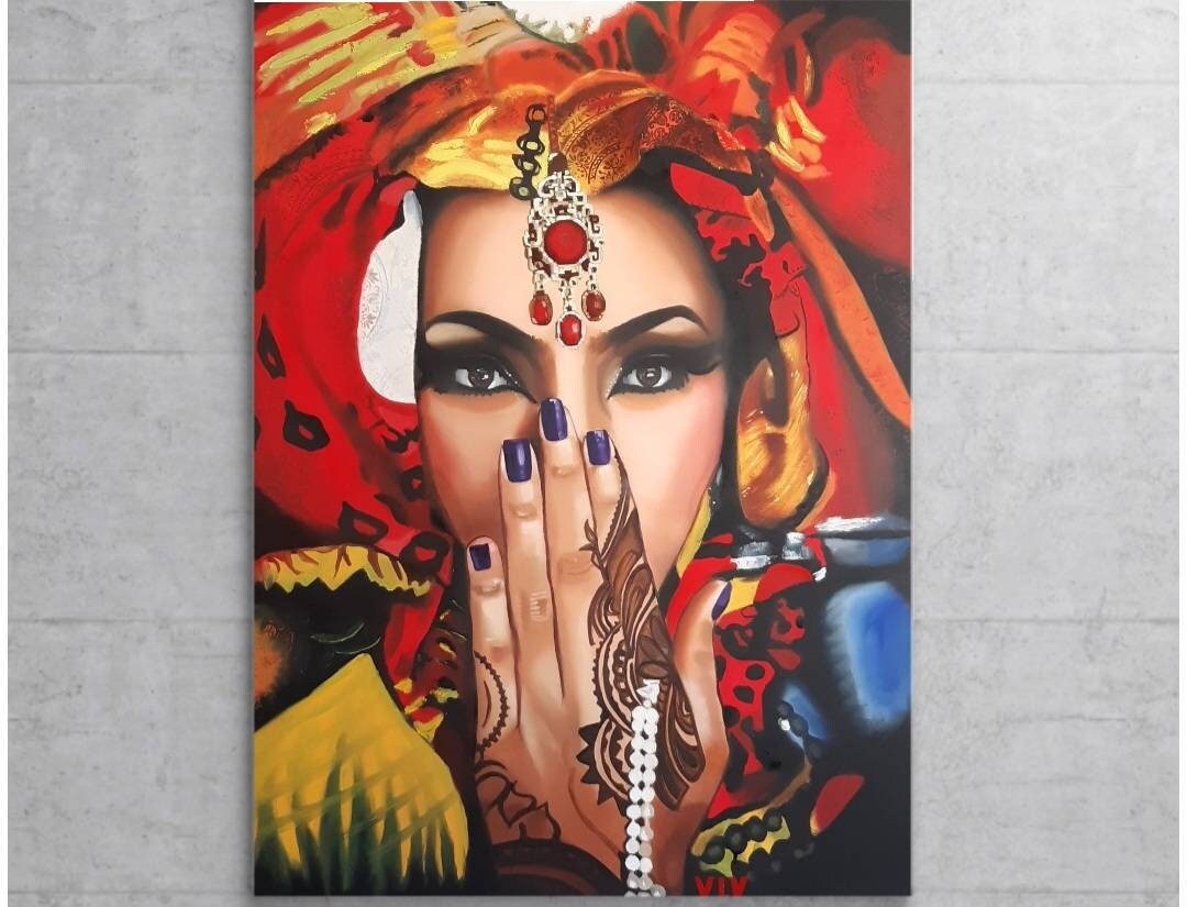 Fatima's Hand Original Oil Painting Canvas Arab Woman Portrait Muslim ...