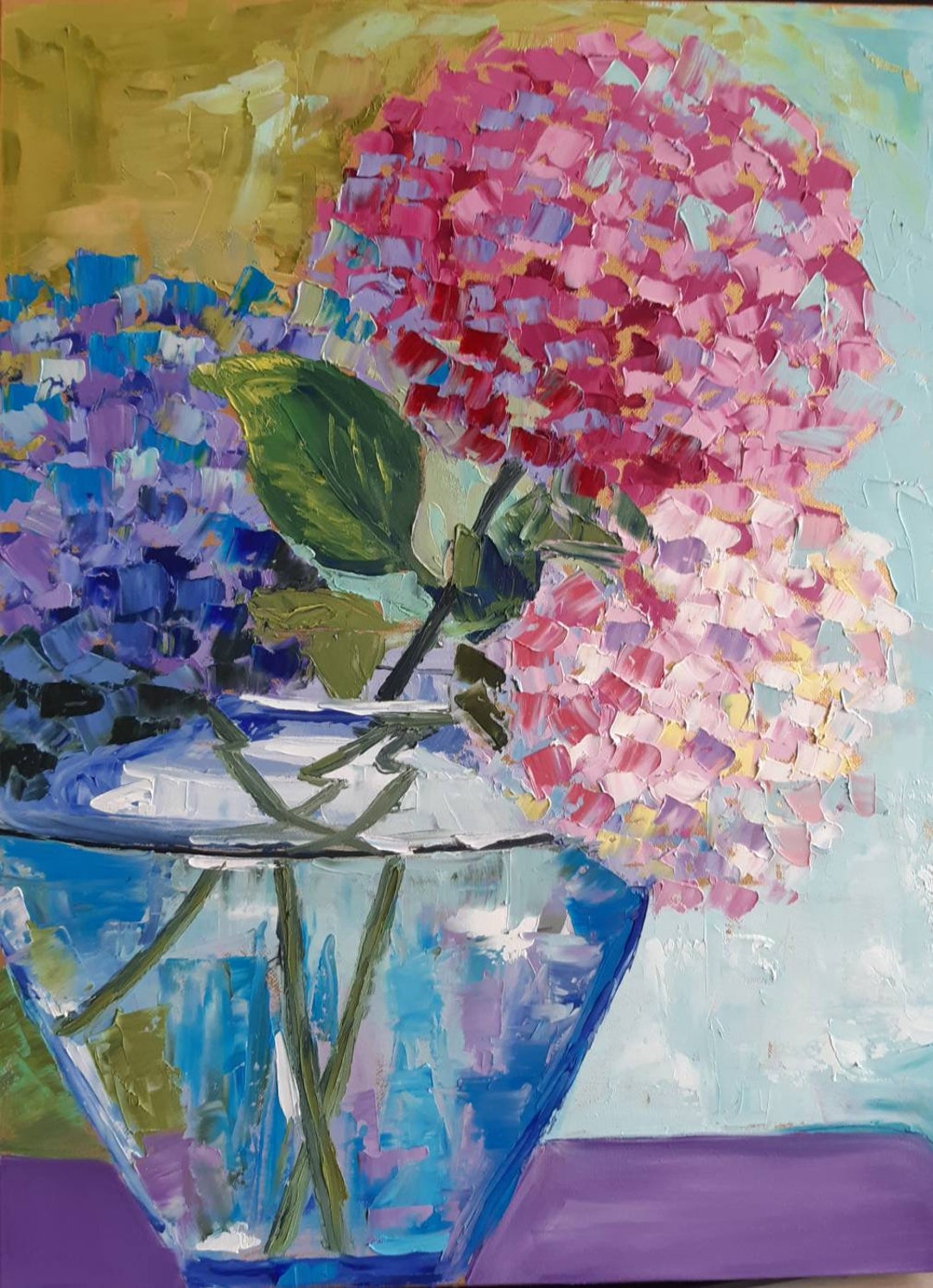 Bouquet Hydrangea Oil Painting Canvas Original Artwork Flowers in Vase ...