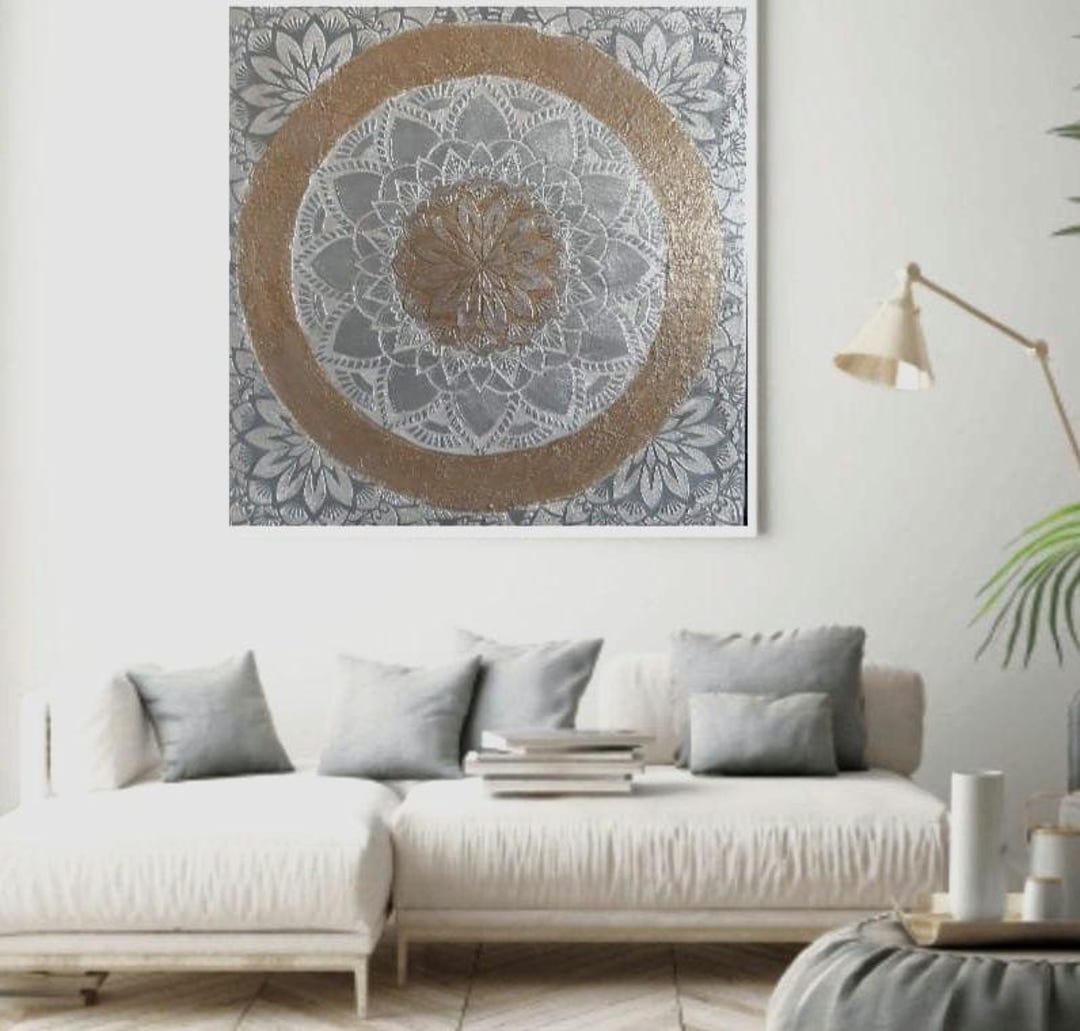 Mandala Interior Art Original Acrylic Painting Canvas Silver Gilded ...