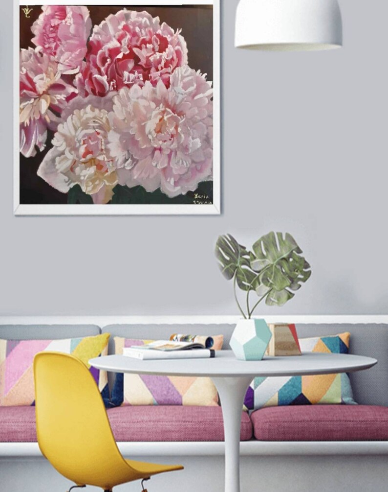 Peonies Original Oil Painting on Canvas Blooming Flowers Art Blossom ...